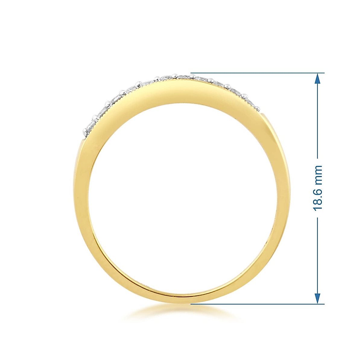 Jewelili 10K Yellow Gold 1/6 Cttw Natural White Round Diamonds Anniversary Ring, Size 6