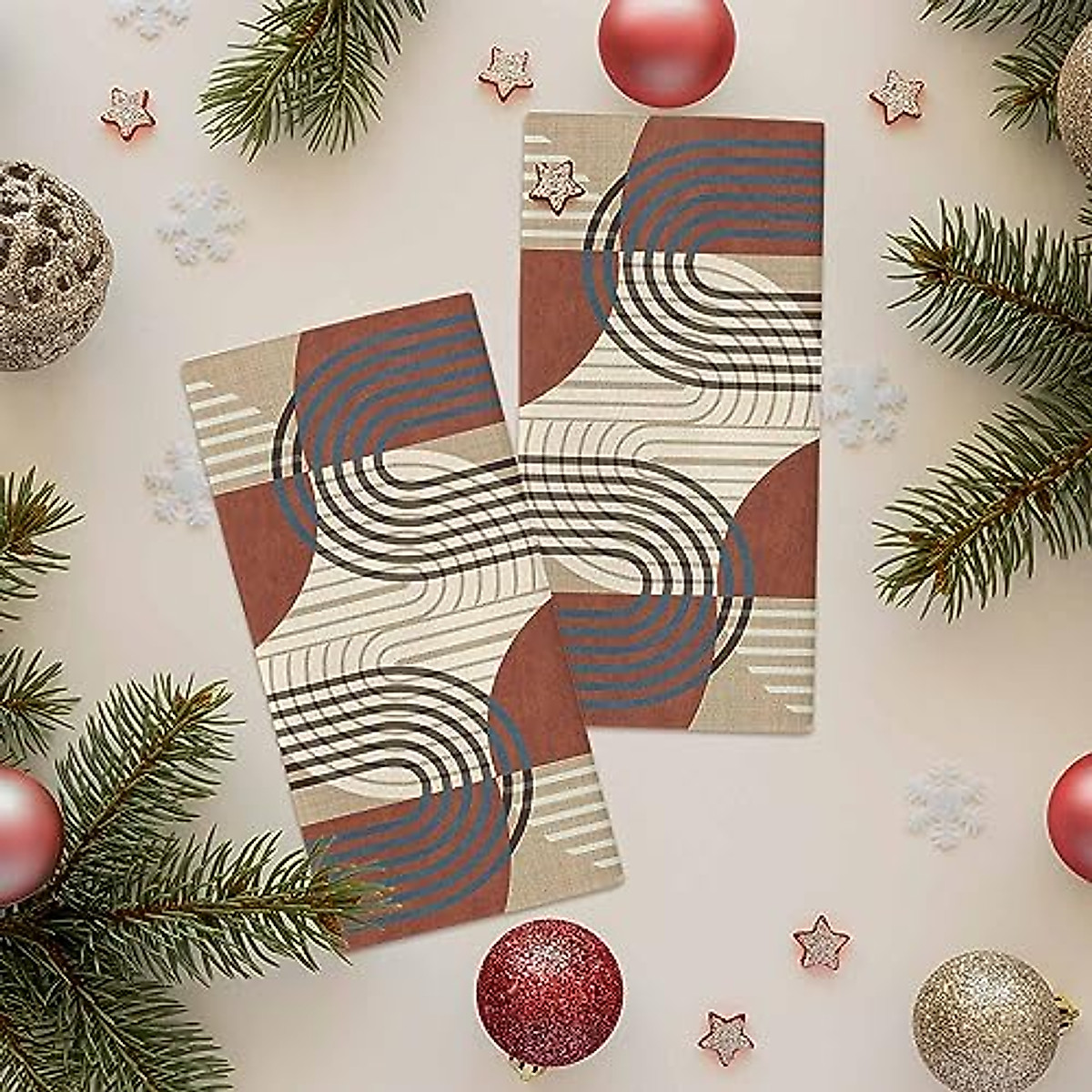 Kitchen Towels Abstract Spiral Circle Absorbent Tea Towel Soft Hand Dish Towel Mid-Century Modern Reusable Washable Cleaning Cloth Hand Bath Towels for Bathroom Bar for Everyday Cooking (Pack of 1)