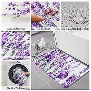 LooPoP Kitchen Comfort Mat 1 Pc Lavender Flower Pattern Waterproof Anti-Fatigue Standing Mats Wipeable Rugs for Kitchen Purple 18inx47.2in(45x120cm)