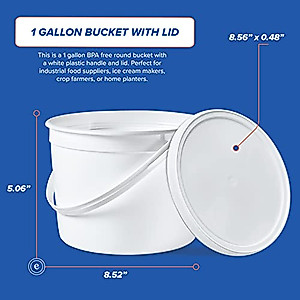 ePackageSupply 1 Gallon BPA Free Round Plastic Bucket with Lids - 10 Pack - for Ice Cream, Soup, Food Storage - Freezer and Food Safe