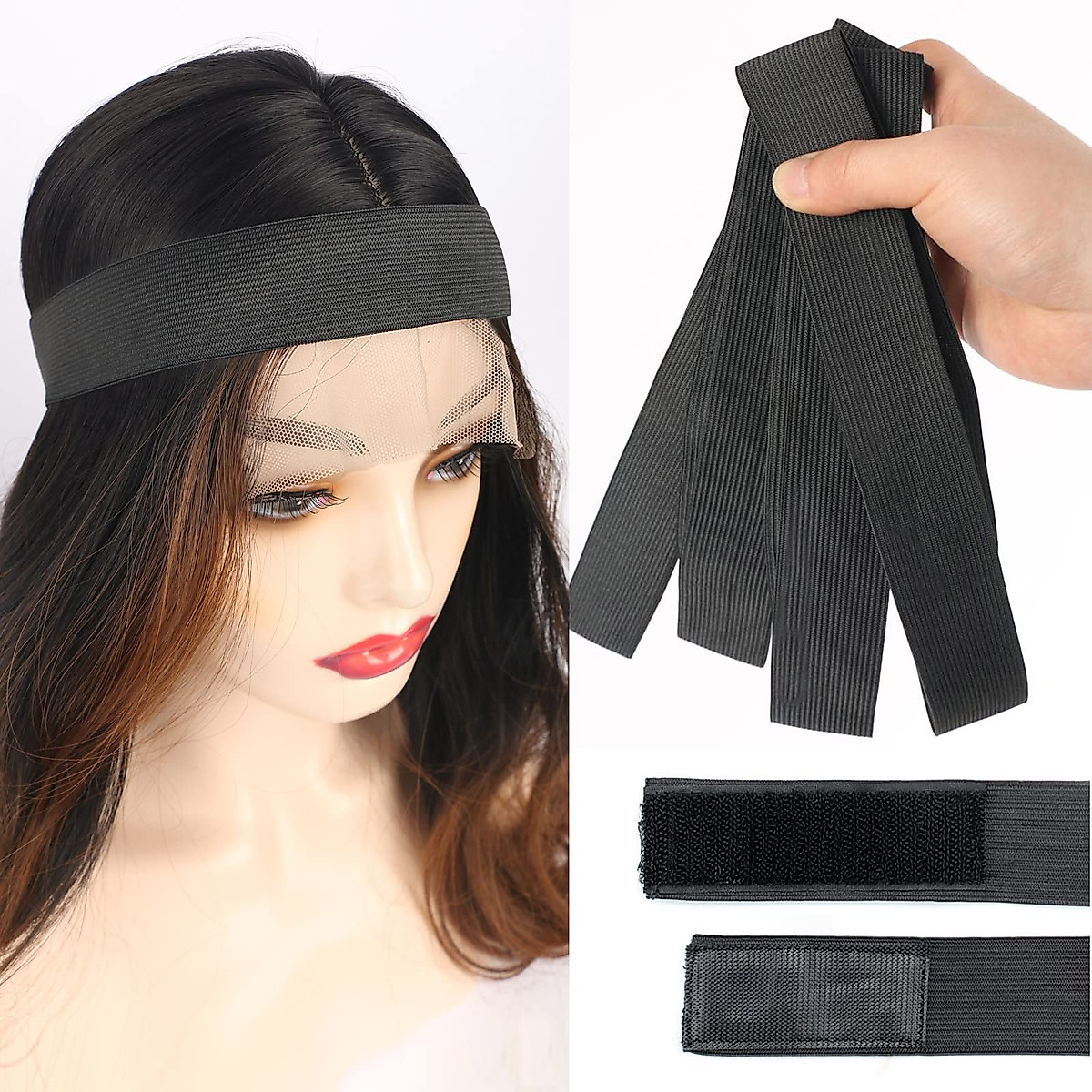 Amyqueen Elastic bands for Wig Edges, Lace Melting Band,4PCS Wig Band for Wigs Edge Wrap to Lay Edges, Wig Band Edge Wrap to Lay Edges, Wig Accessories for Salon