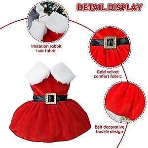 Dog Christmas Costume Puppy Dress, Santa Claus Pet Clothes Velvet Skirt Thermal Shirt Winter Coat Xmas Holiday Apparel Cute Girl Clothing Red Dresses, Dog Outfit for Small Medium Dogs Cats (S, Red)