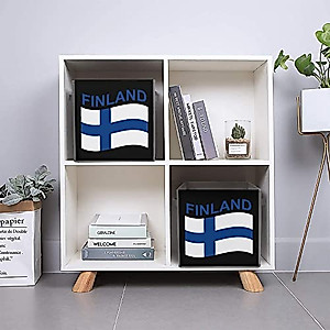 Flag of Finland Canvas Collapsible Storage Bins Cube Organizer Baskets with Handles for Home Office Car