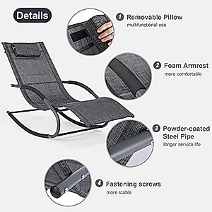 Mansion Home Outdoor Lounge Chair, Chaise Lounge for Patio & Lawn, Pool Lounge Chairs with Removable Pillow, Dark Grey