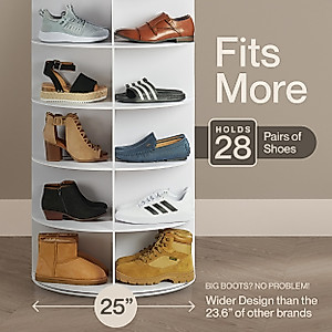 LOFT + IVY Rotating Shoe Rack tower Updated Version -360 Spinning Shoe Rack organizer-Lazy Susan for shoes - Fits 28 pairs of shoes - Spinning and Revolving Round Shoe Rack Carousel - 7 tier shoe rack