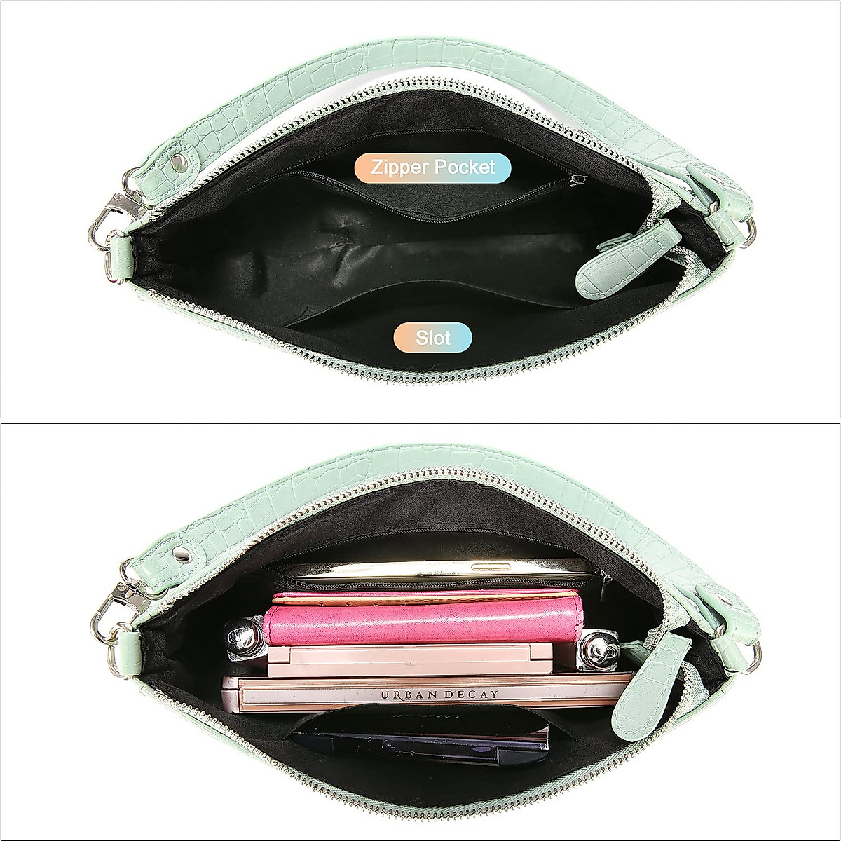 Loiral Shoulder Bags for Women, Retro Classic Tote HandBag Crocodile Pattern Clutch Purse with Zipper Closure, Light Green