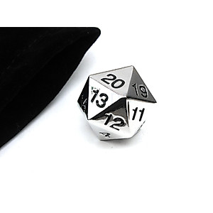 Koplow Games Large 22mm Zinc Metal Alloy Countdown D20 Dice w Black Bag, 1 Pc - Black Numbers