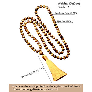 Jewever 108 Mala Beads Wrap Bracelet Necklace for Women Men Healing Gemstone Prayer Charm For Yoga Meditation Jewelry (8mm Yellow Tiger Eye)