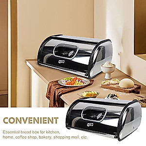 Tofficu Bread Storage Container Metal Bread Box Stainless Steel Roll Top Bread Bin Modern Bread Storage Holder Food Keeper Container Organizer with Lid for Kitchen Dining Metal Bread Box Roll Top