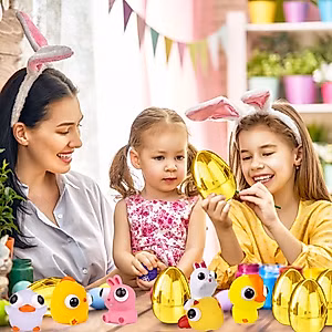 6 Pack Jumbo Golden Easter Eggs Fillers Eye-pop Fidget Toys, Easter Basket Stuffers Animals Easter Eggs with Toys Inside, Large Surprise Gold Egg for Kids Boys Girls Toddlers Easter Hunts Party Favors