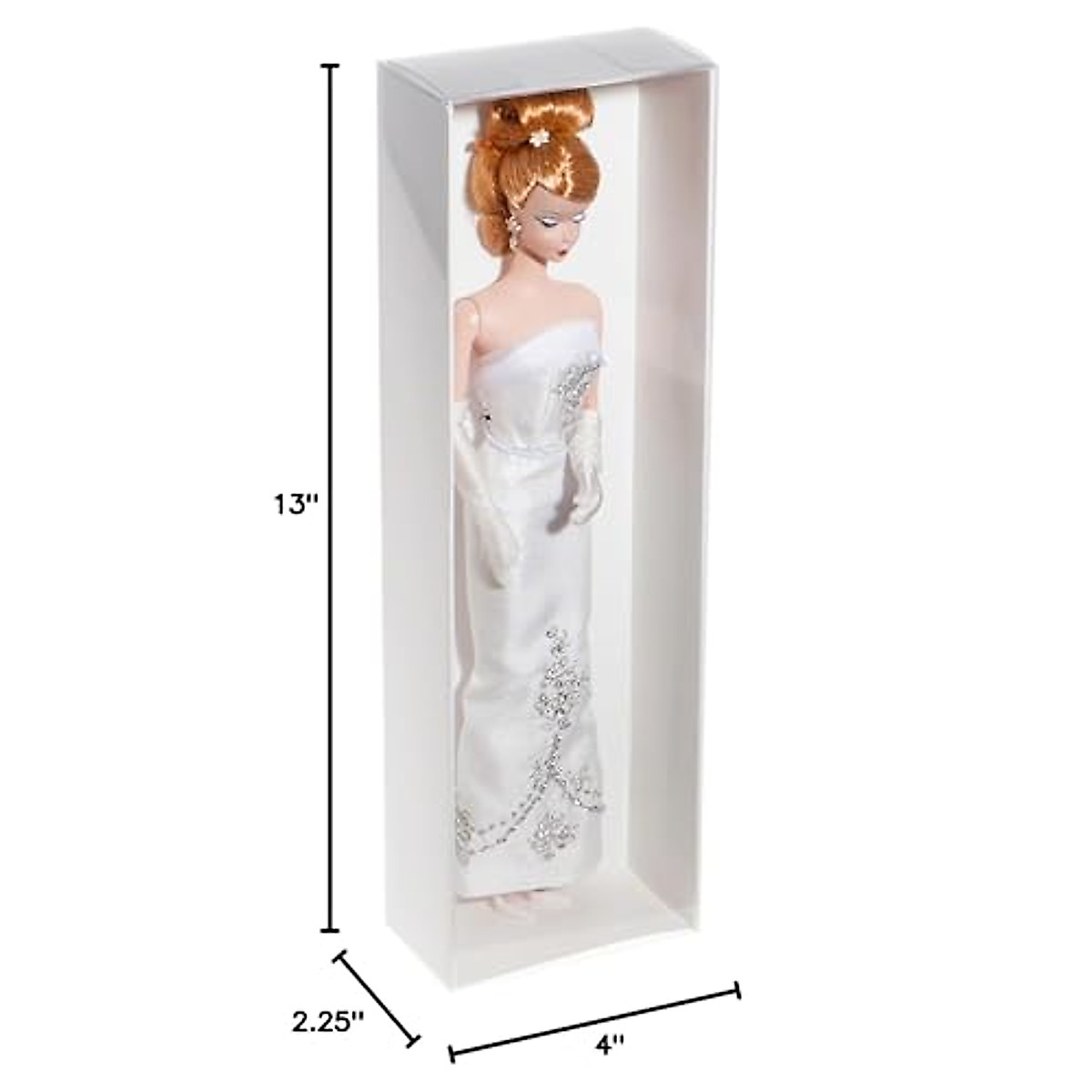 Collecting Warehouse Redoll Clear Folding Display Box with White Liners and White Elastic for 11-12 inch Dolls or Action Figures, 4" W x 2.25" D x 13" H, Pack of 6