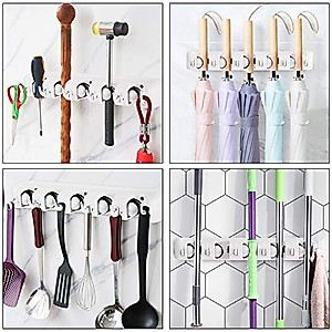 Tangkula Wall Mount Mop Broom Holder, Hanging Broom Organizer w/ 5 Slots & 6 Hooks, Home Storage Organizer Rack, Hanging Utility Rack for Home, Kitchen, Garage, Laundry (White)