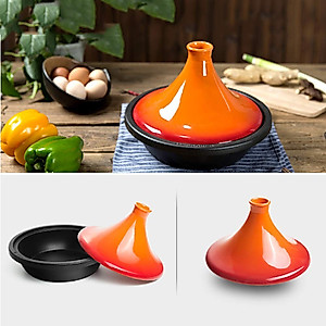 Casserole Dishes with Lids 10.6" Cast Iron Tagine Pot, Large Cooking Tagine, Tajine with Enameled Cast Iron Base and Cone-Shaped Lid with Anti-Hot Silicone Gloves Cassero
