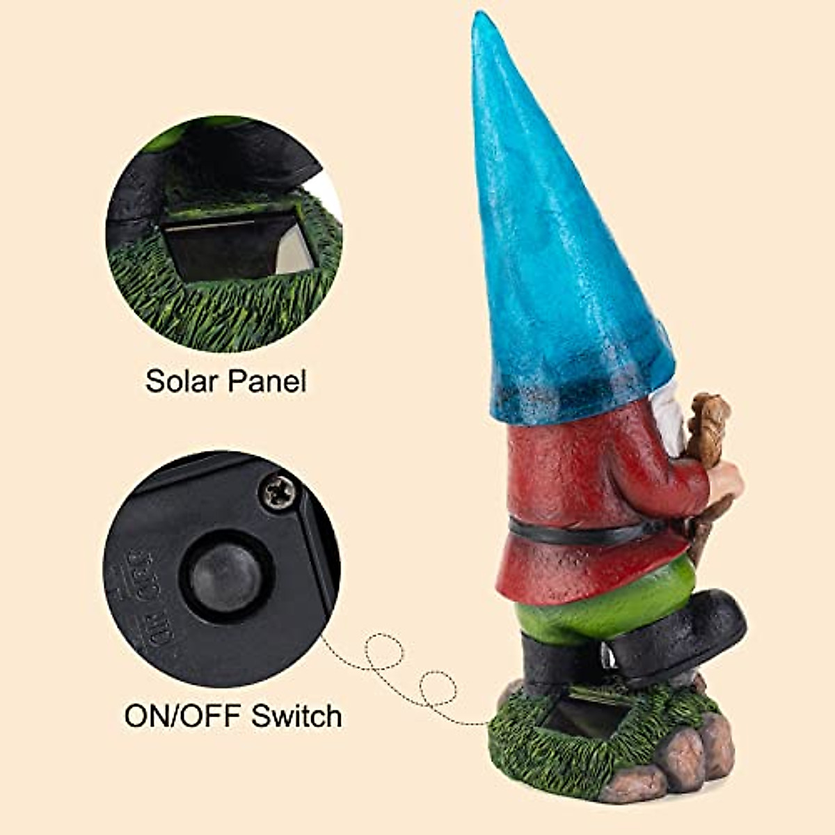 HONGYIDA Garden Gnomes Outdoor Decor with Blue Hat Glowing 14' Gnome Garden Sculptures & Statues Garden Accessories for Porch Patio Lawn Backyard Home