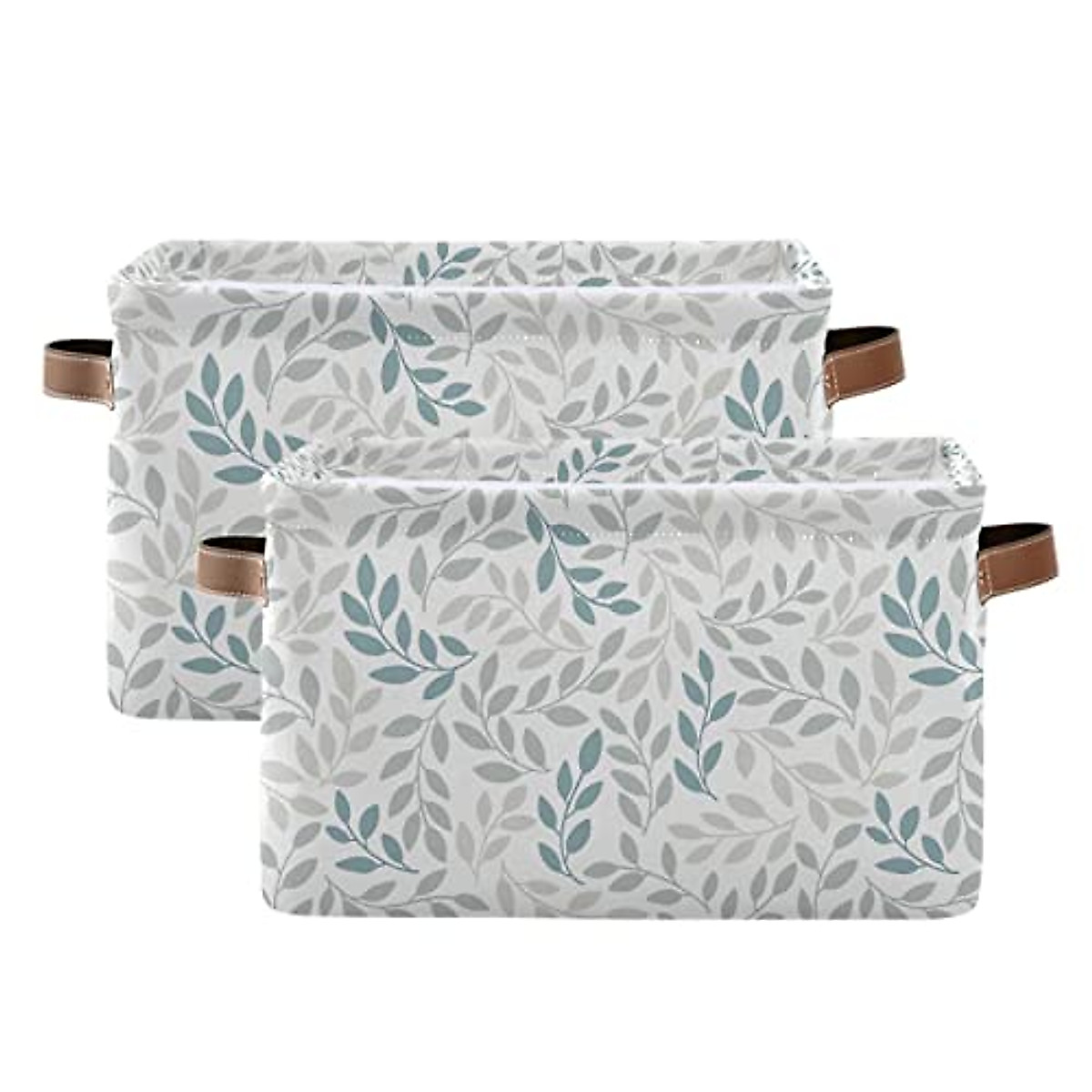 ALAZA Gray Blue Leaves Branches Foldable Storage Box Storage Basket Organizer Bins with Handles for Shelf Closet Living Room Bedroom Home Office 1 Pack