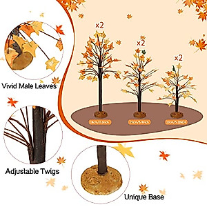 6 Pieces Mini Decor Trees Small Holiday Branch Village Trees Artificial Model Trees Miniature Trees Village Displays Tree for House Garden Festival Decorations, 3 Sizes (Maple Tree)