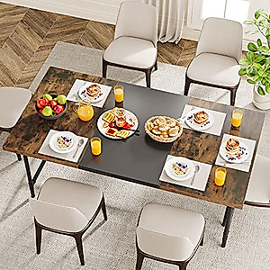 Tribesigns 70.8 x 35.4 inch Large Dining Table for 6-8, Industrial Rustic Kitchen Dining Room Table, Rectangle Dinner Table with Tube Metal Frame for Kitchen, Living Room, Brown
