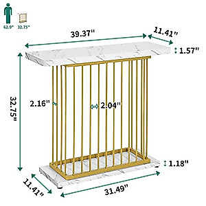 YITAHOME Gold Console Table, Modern Entryway Table with Gold Base, 40 inch Entryway Narrow Sofa Table for Entrance, Living Room, Hallway, Entryway, Faux Marble White