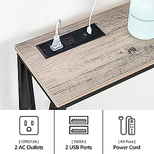 MAHANCRIS Narrow Sofa Table, Farmhouse Sofa Couch Table with Charging Station, Sturdy and Durable, for Entryway, Living Room, Foyer, Greige CTHG8301Z