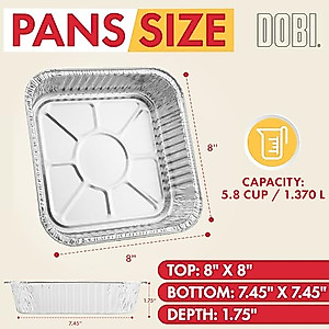 DOBI 8x8 Aluminum Pans (30 Pack) - Disposable 8 Inch Square Foil Baking Pans. Durable Standard-Size Tins for Cakes, Brownies and Casseroles