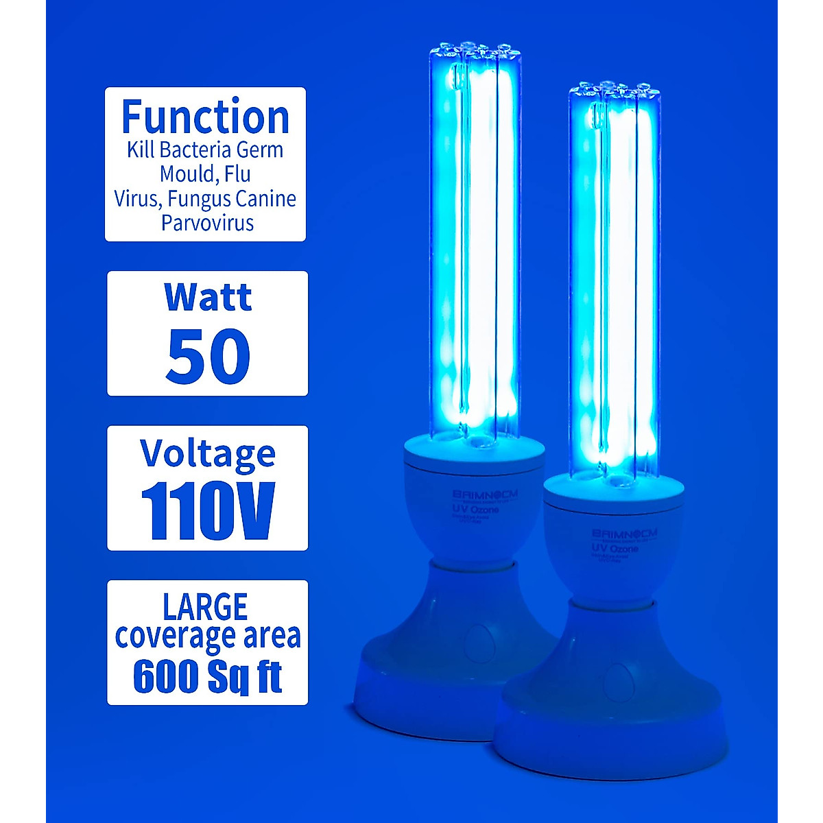 BAIMNOCM Total 50 Watt UV Light, UVC Lamp with E26 Base and Remote Control, UV Light Bulb for Basement/Bedroom/Kitchen 2 Count 25W