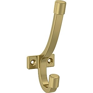 Franklin Brass Modern Angled Pilltop (5-Pack) Coat and Hat Wall Hooks Double Hooks for Hanging Satin Gold Wall Mount Hanger Backpack, Purse, Bag, Towel Organization Decorative Wall Hooks B48023K-SG-C