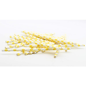 50-Pack Biodegradable Paper Drinking Straws for Party Supplies Bridal/Baby Shower Wedding Decorations, Bulk Paper Straws for Juices, Shakes, Smoothies, Lemon Theme