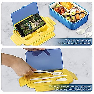 Landmore Bento Box Lunch Box for Kids Adults, 1100 ML Bento Lunch Box for Kids 3 Compartments with Utensils and Lunch Bag, Leakproof BPA Free(Blue)