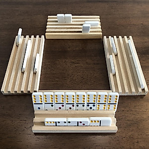 Yuanhe Domino Holder Trays Rack - Set of 4 Wooden Tiles Stand Holders for Mexican Train Rummy Chickenfoot