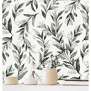 Erfoni Dark Green Leaf Wallpaper Peel and Stick Wallpaper 17.7in x 118.1in Removable Contact Paper Leaves Plant Self Adhesive Wallpaper Bathroom Vinyl