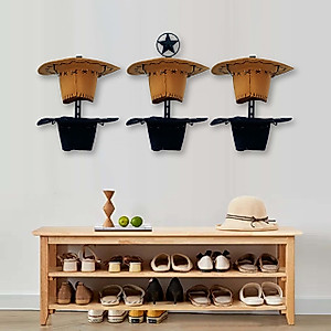 Dancenser Cowboy Hat Rack for Wall, 6 Pieces Cowboy Hat Holder, Western Hat Rack for Cowboy Hats with Decorative Star, Rustic Metal Cowboy Hat Wall Storage for Room Western Decor, Black