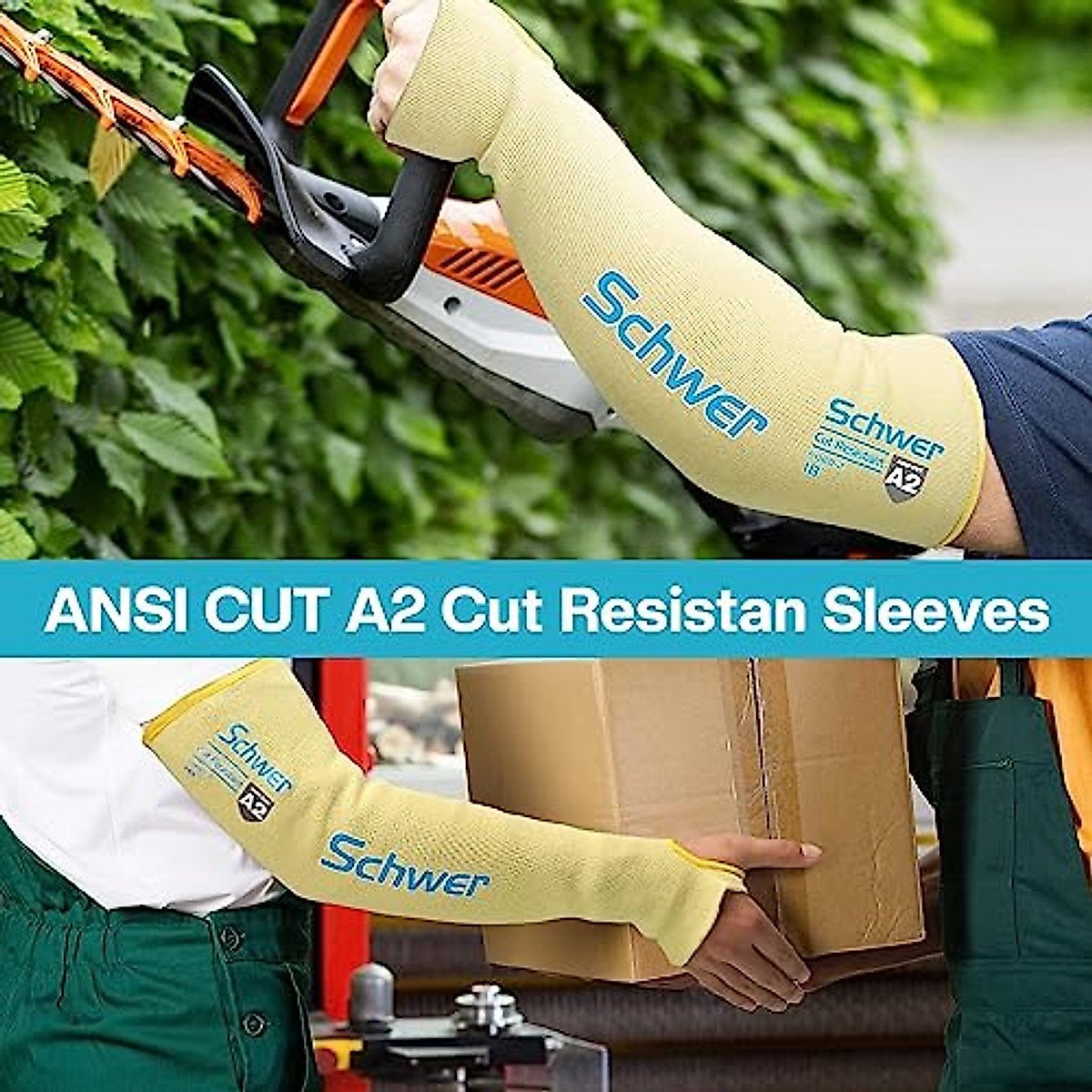 Schwer 18 inch Aramid Protective Arm Sleeves, ANSI Level A2 Cut Resistant Sleeves with Thumb Hole, Double Layer Heat Resistant Sleeves, Moisture Wicking, Super Soft, 1 Pair