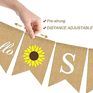 Jute Burlap Hello Summer Banner with Sunflower Summer Party Mantel Fireplace Decoration