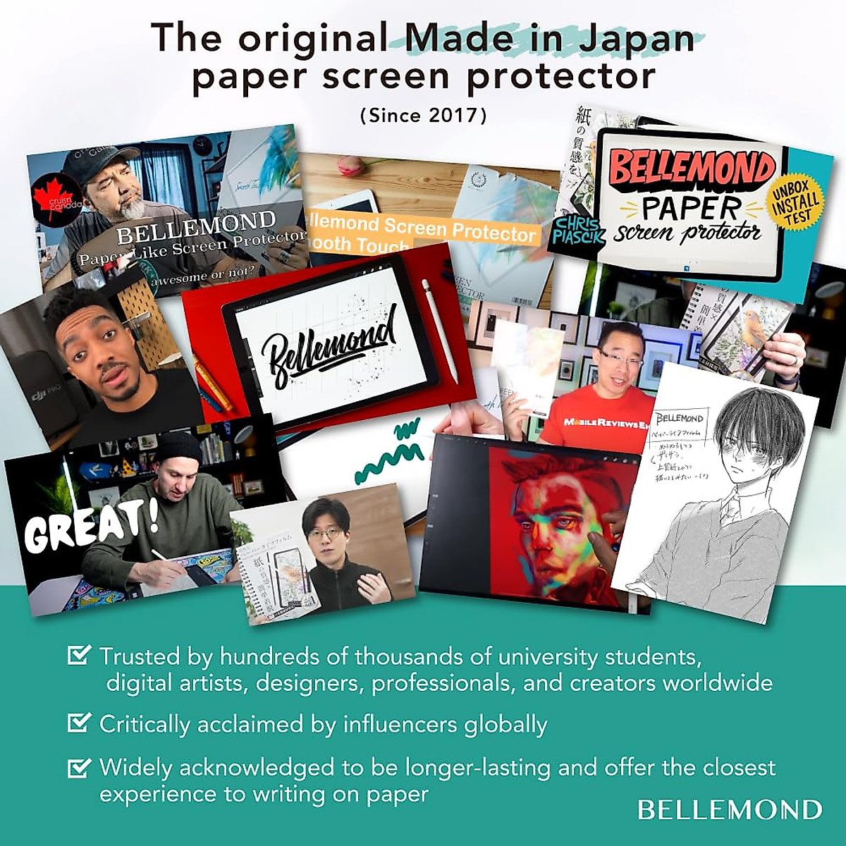 BELLEMOND - 2 PACK - The Original Made in Japan Paper Screen Protector for iPad Pro 11" 4th / 3rd / 2nd / 1st Gen (2022/21/20/18) - Matte Surface PET Film for Writing & Drawing - WIPD11PL10(2)