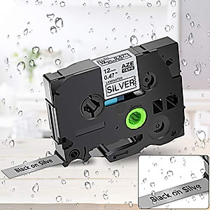 GREENCYCLE 2 Pack Replacement AZE Tapes 12mm 0.47 Inch 1/2" Black on Silver Laminated Label Tape TZe-931 TZe931 TZ931 TZ-931 Compatible for Brother Cube PTD210 PTD600 PTH110 PT1230 Label Maker