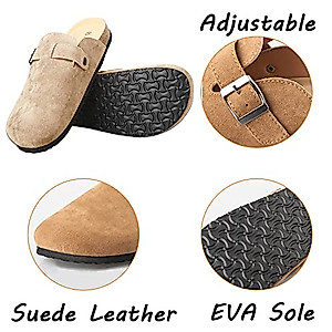 Boston Clogs Dupes Suede Soft Leather Clogs Classic Cork Clog Antislip Sole Slippers Waterproof Mules House Sandals with Arch Support and Adjustable Buckle for Women Unisex