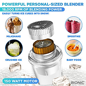 Bionic Blade Personal Blender 26.5 oz, with Extra Shaker and Lid, Cordless, Air Tight, Rechargeable 18,000 RPM Portable Blender for Shakes, Smoothies, Juice and Sauces 8.6”