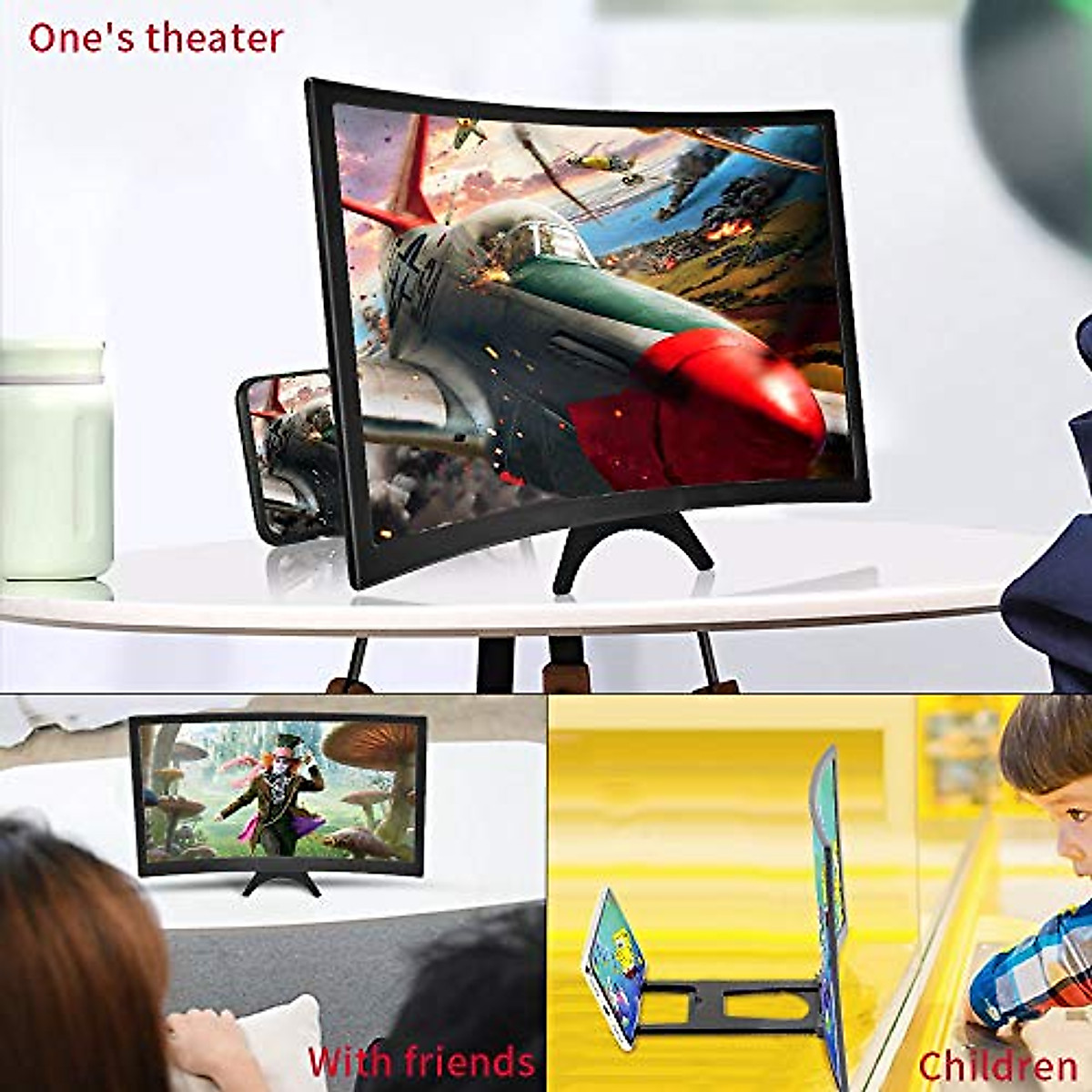 Newseego 12 Inches Phone Screen Magnifier, 3D HD Movie Screen Magnifying with Curved Surface Design Movies Videos Amplifier Foldable Phone Stand Screen Amplifier for All Smartphone - Black