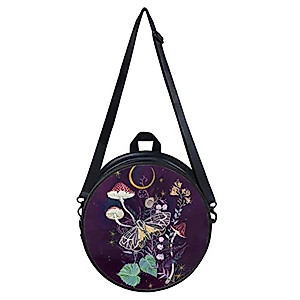 Showudesigns Butterfly Mushroom Mini Backpacks for Girls Teen Round Purses Small Crossbody Bags School Bags Travel Daypack Trip Shoulder Bag Moon Night Tote Handbags Purple Messenger Bags