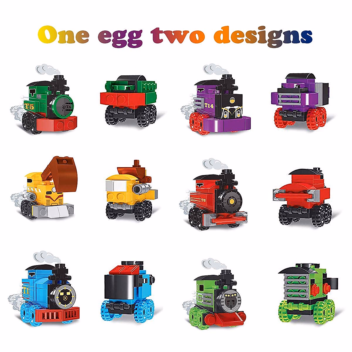 Anditoy 6 Pack Easter Eggs with Train Building Blocks Toys Inside Train Set for Kids Boys Girls Easter Basket Stuffers Fillers Gifts