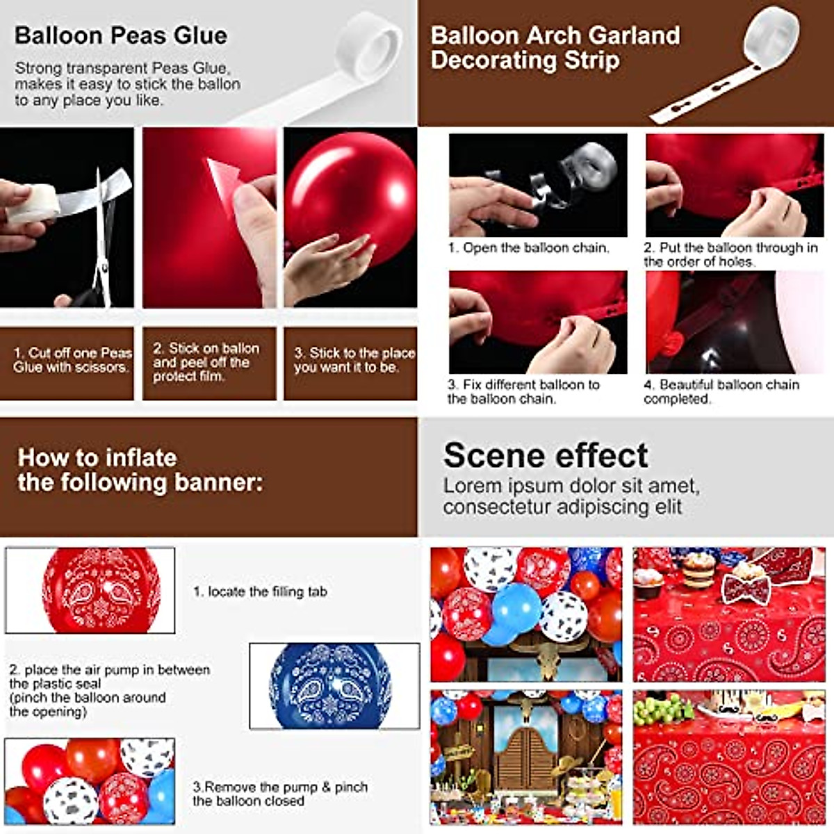 Western Cowboy Party Decoration Wild West Cowboy Photography Backdrop, Bandana Tablecloth and Western Cowboy Balloons, Western Cowboy Theme Party Supplies for Kids Birthday Baby Shower Party