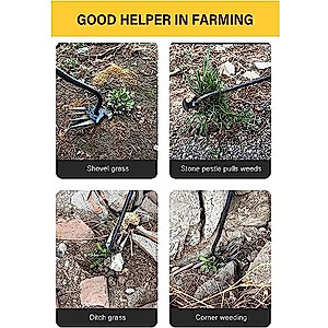 New Weeding Artifact Uprooting Weeding Tool, 4 Teeth Dual Purpose Weeder Tool, Hand Weeder Tool for Garden Yard Farm Weed Removal (Wood-14.5inch)