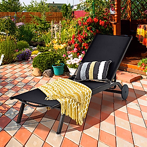 Giantex Lounge Chairs for Outside Patio Chaise Lounges Aluminum Recliner W/Adjustable 6 Backrest Positions and Wheels for Patio Beach Poolside Outdoor Sunbathing Chair(1, Black)