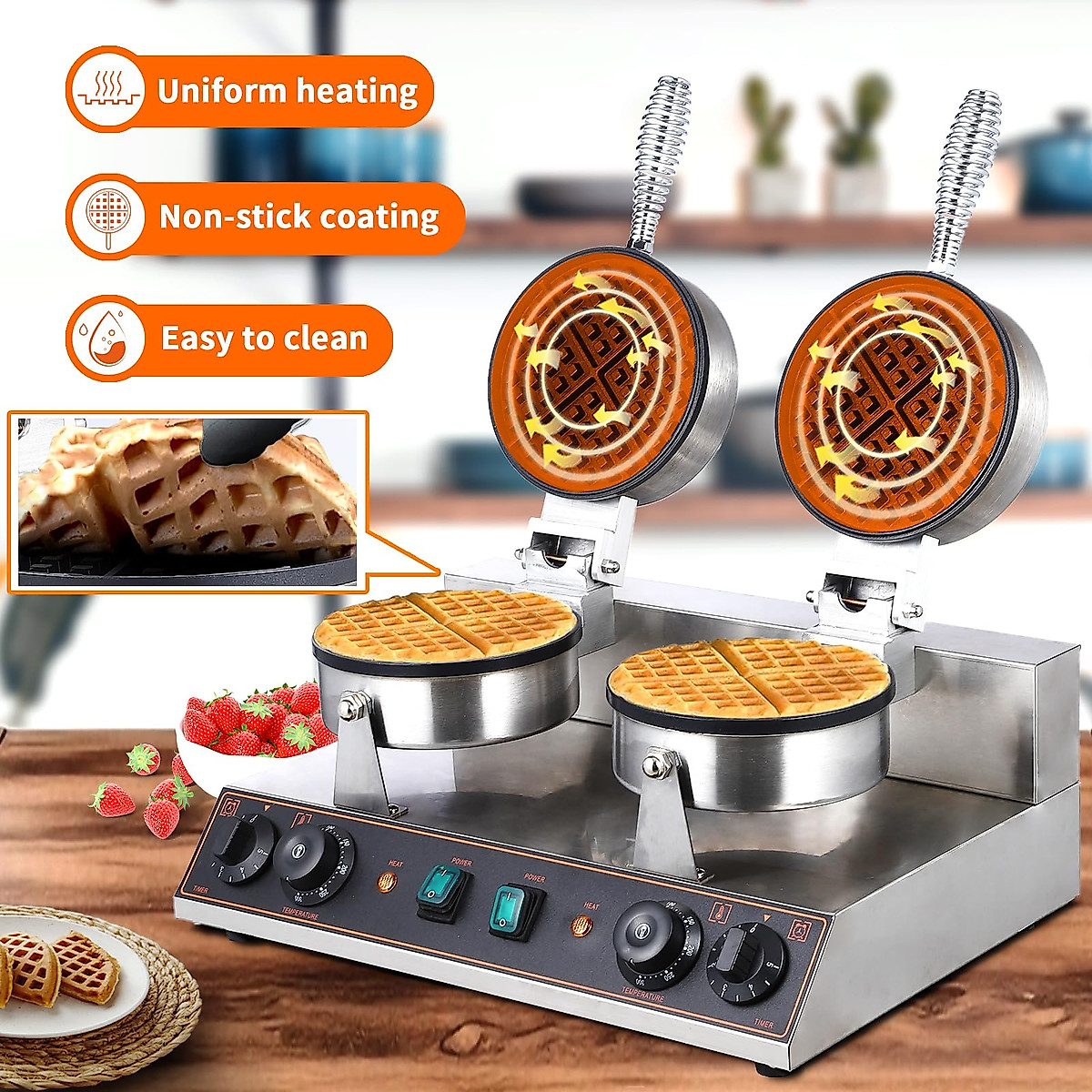 Litake Commercial Electric Waffle Cone Maker Stainless Steel Ice Cream Waffle Cone Machine Nonstick Mold for Restaurant, Bakeries, Snack Bar Use (110V 2400W)