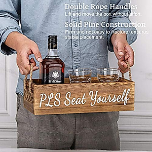 Luxspire Bathroom Decor Box, 2 Sides Farmhouse Wooden Toilet Paper Holder Tissue Storage Toilet Tank Topper Organizer, Rustic Bathroom Tray Restroom Funny Sayings, Wood Basket Box Home Decor, Brown