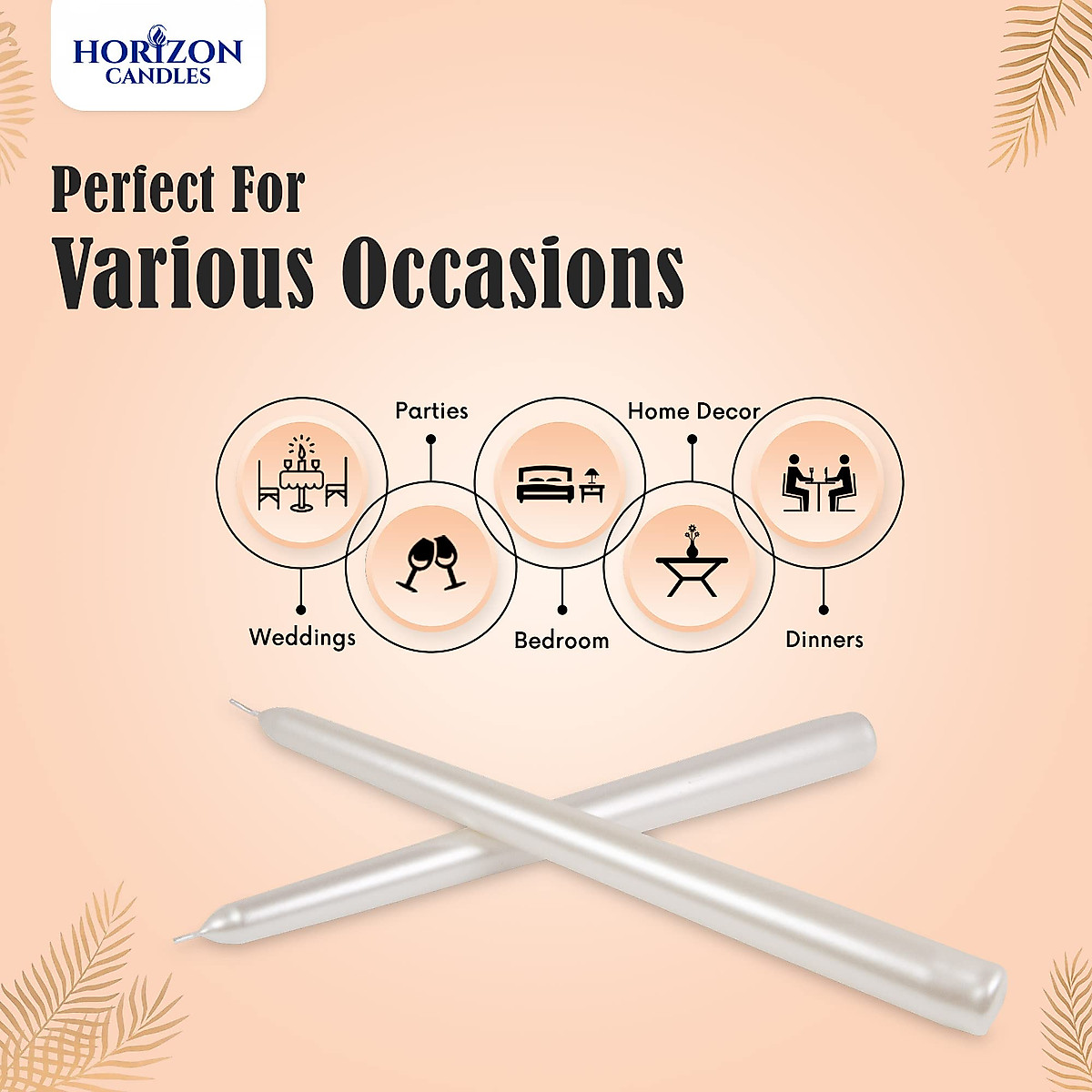 Horizon - 10-Piece Unscented Taper Candle Set | Smokeless & Dripless 9-Hour Burn | Perfect for Christmas Decor, Holiday Dinners, Weddings, and Festive Parties | Metallic Gold