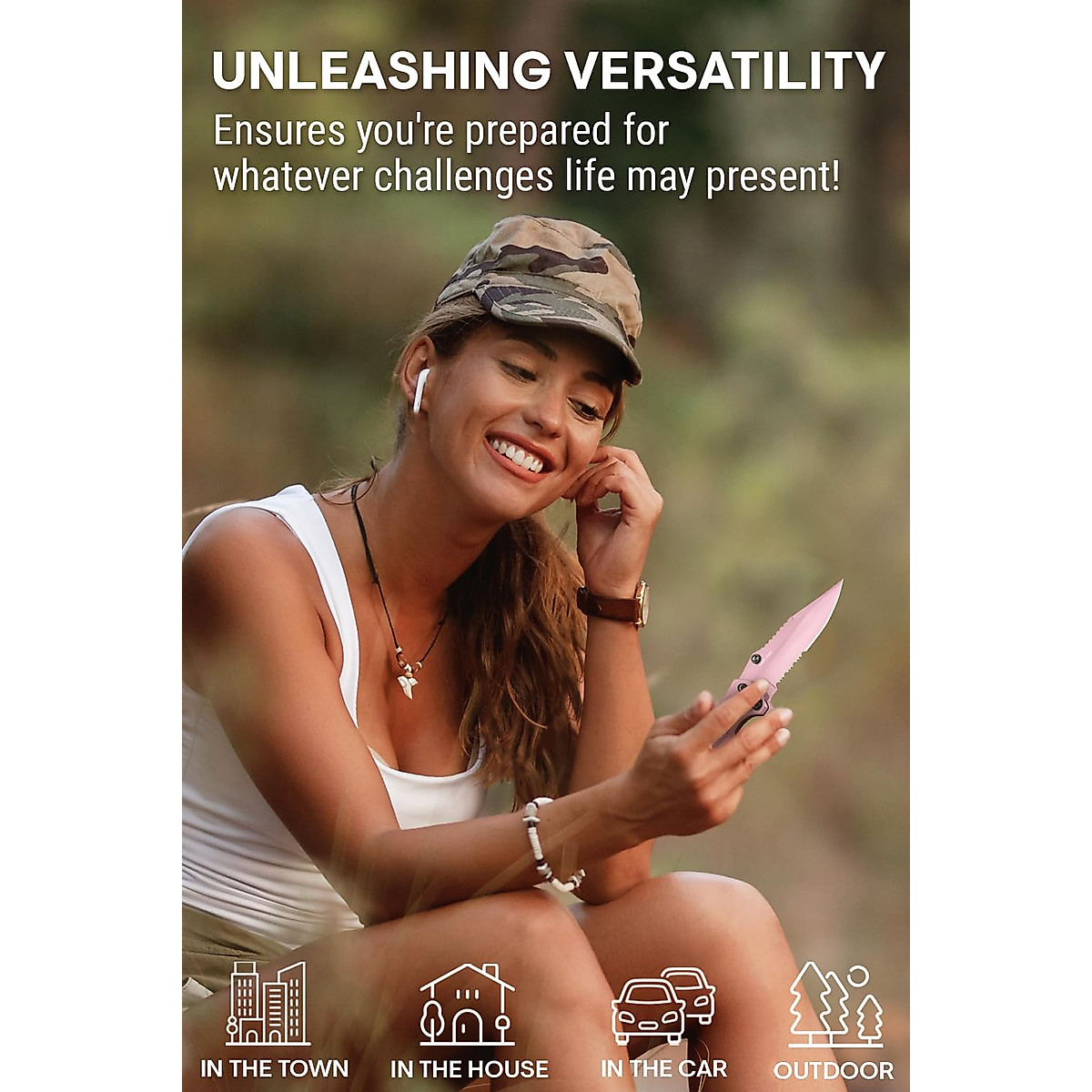 Pink Pocket Knife for Women - Legal Small Knife - 2.68 Inch Serrated Blade - Womens Knife for Self Defense - Cute Girl Survival Tool Pocket & Folding Knives - Mothers Day Gift Idea - 6655 P