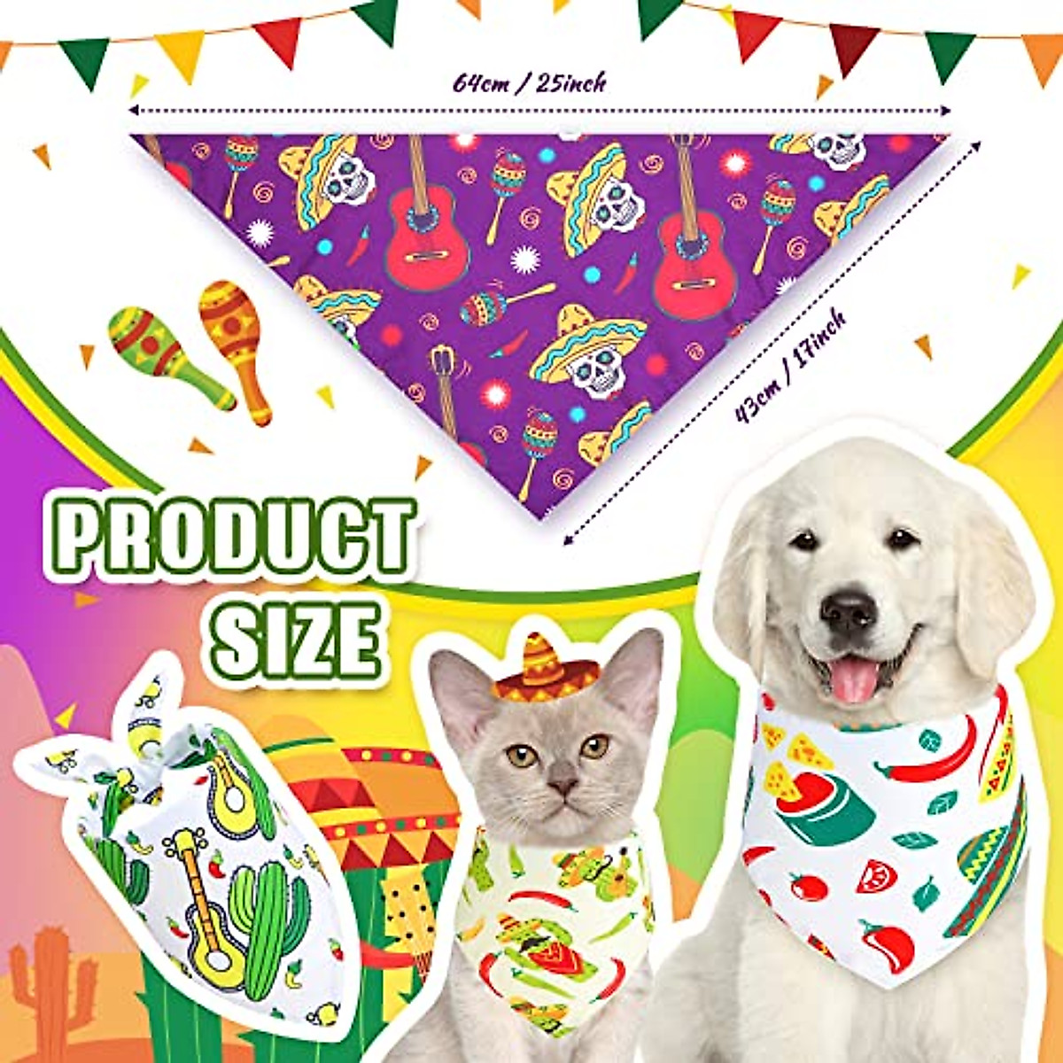 14 Pieces Dog Bandanas Summer Colorful Mexican Style Dog Bandanas Dog Scarf Mexico Accessories Triangle Dog Scarf Bibs Dog Kerchief Set for Medium to Large Dogs Cats Day of The Dead Pets Puppies