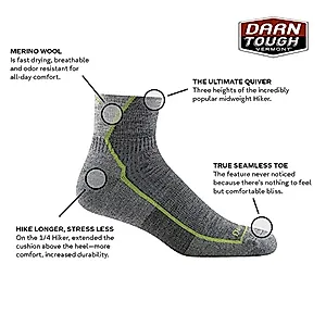 Darn Tough Men's Hiker Quarter Midweight with Cushion Hiking Sock (Style 1959) - Onyx Black, X-Large