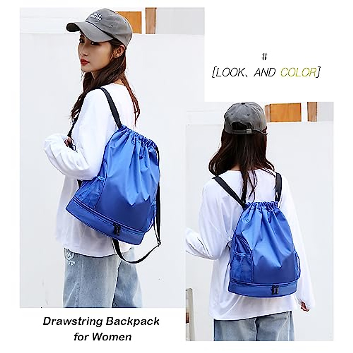 BONVEN Drawstring Backpack Drawstring Bags for Men Women Water Resistant String Backpack with Shoe Compartment Sport Gym Bag